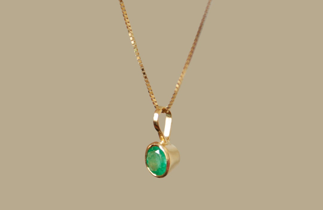 Colombian Emerald With 18k Gold Box Chain Emerald Pendant Necklace May ...