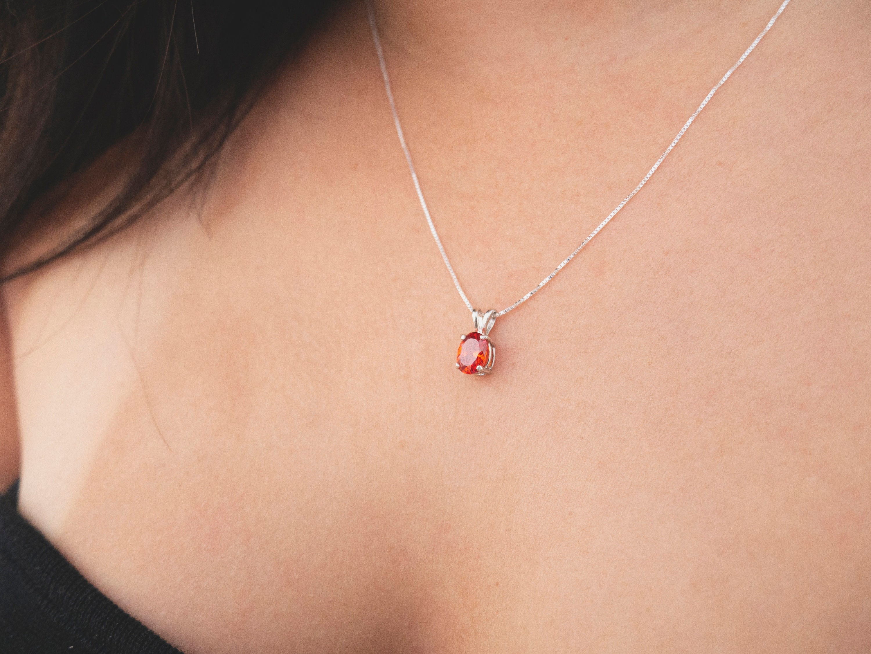 Ruby Red Cubic Zirconia Necklace With Silver Box Chain - Etsy UK
