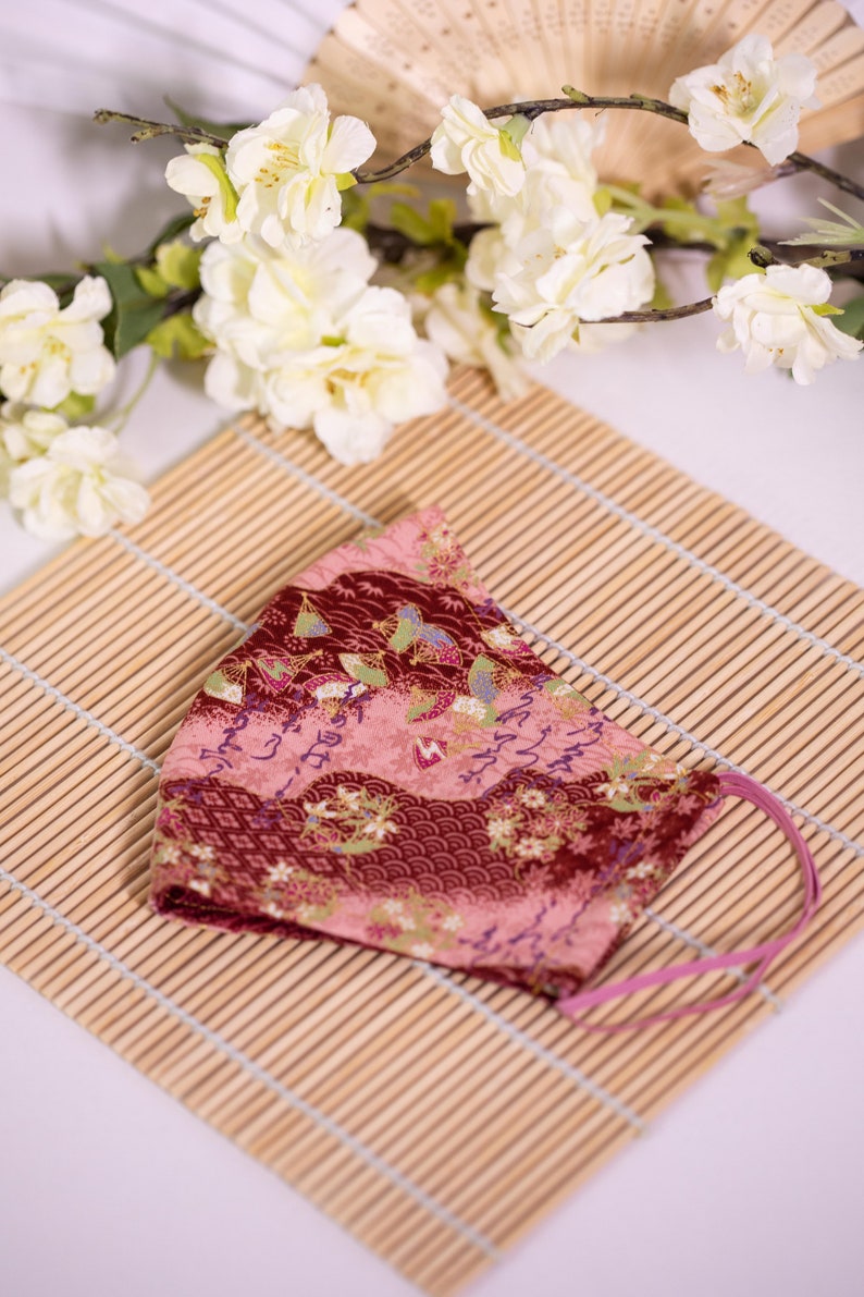 Asian Oriental Tiny Fans River Face Mask red Pink W/metallic | Etsy