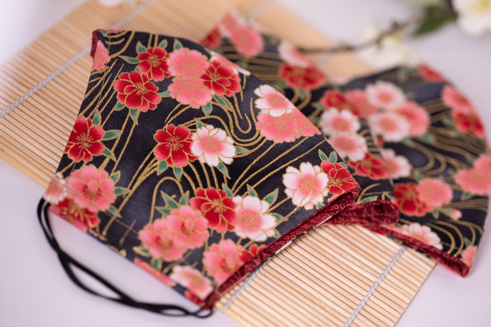 Asian Oriental Pink Red Cherry Blossom Pond Face Mask Black | Etsy