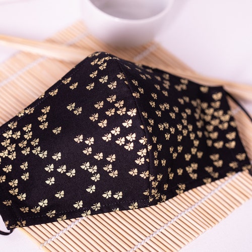 Asian Oriental Calligraphy Face Mask black Gold Kanji 100% - Etsy