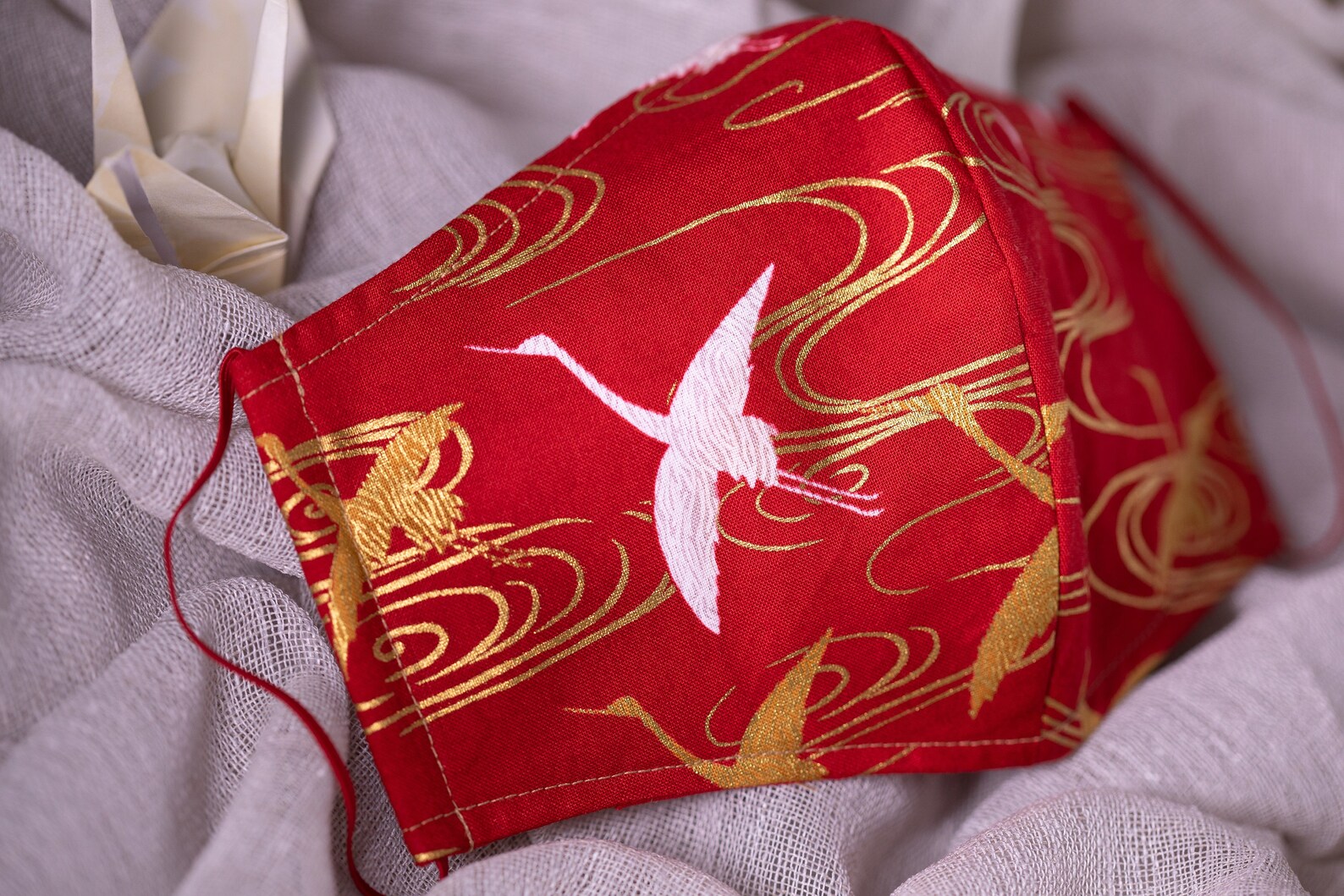 Asian Oriental Red Flight of the Cranes Face Mask gold - Etsy