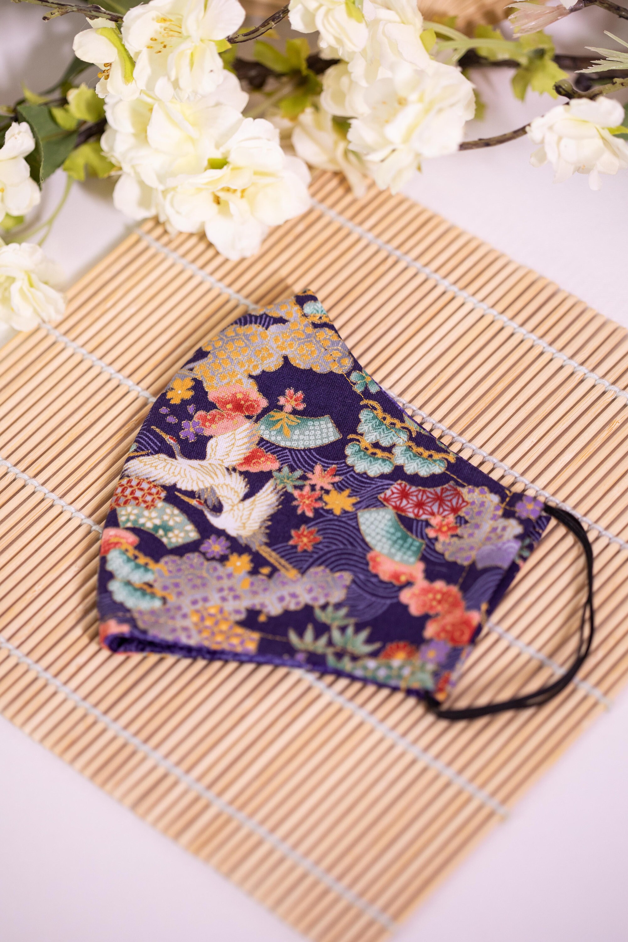 Asian Oriental Mini Cranes on Fans Cascade Face Mask | Etsy