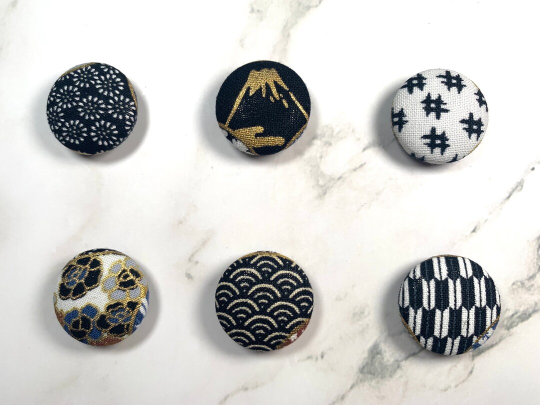 Set of 6 Round 7/8" Asian Oriental Fabric Magnets/ Mt Fuji Black ...