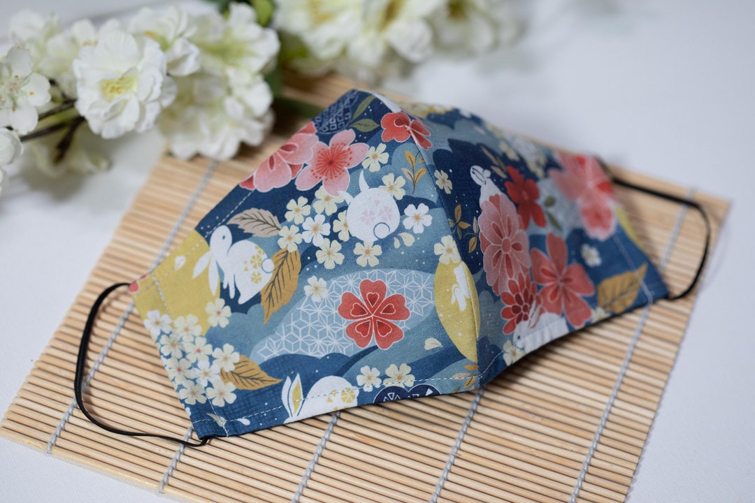 Asian Oriental Moon Rabbit Floral Night Face Mask (grey or Blue Multi ...