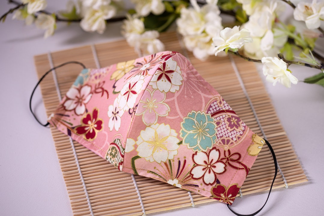 Pink Cherry Blossom Face Mask: Asian Temari Ball, Gold Accents (filter ...