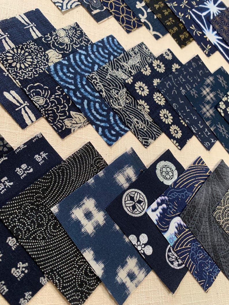 Asian Fabric Charm Pack: 3" Navy Blue Japanese Prints (40 Pcs) - Etsy