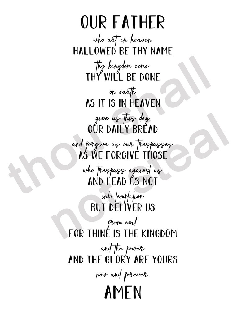 The Lords Prayer Our Father Christian Prayer Printable Bible Verse Wall ...