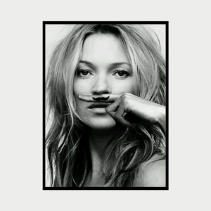 Kate Moss Moustache Print, Black and White, Feminist Poster, Teen Girl ...