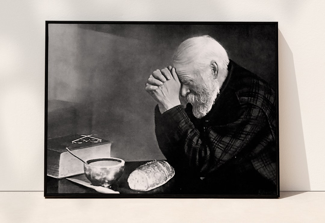 Eric Enstrom Grace Print, Man Praying Over Bread, Black and White ...