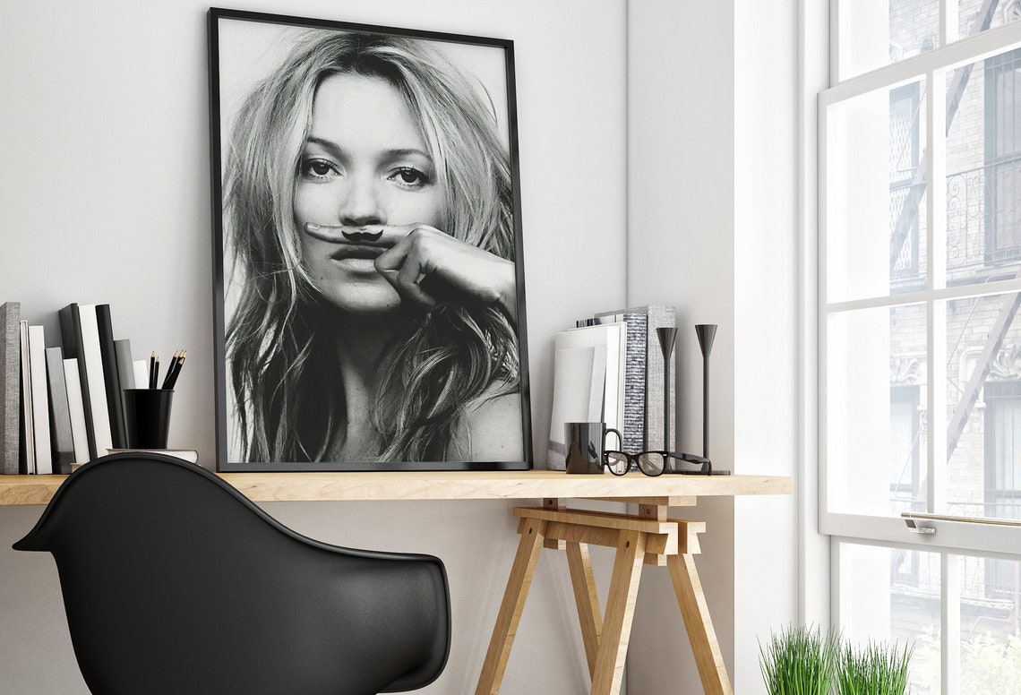 Kate Moss Moustache Print Black and White Feminist Poster - Etsy