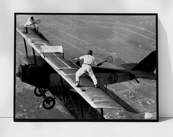 Wingwalker Tennis Match on Airplane Print, Tennis Players in the Sky ...