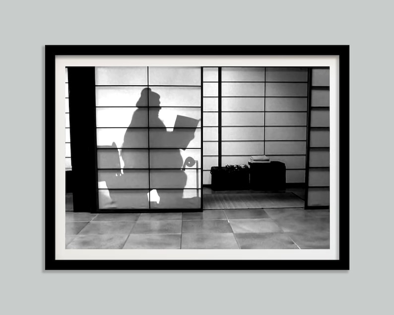 Cinematic Shadow Scene Art Print, Modern Black and White Wall Art Decor ...