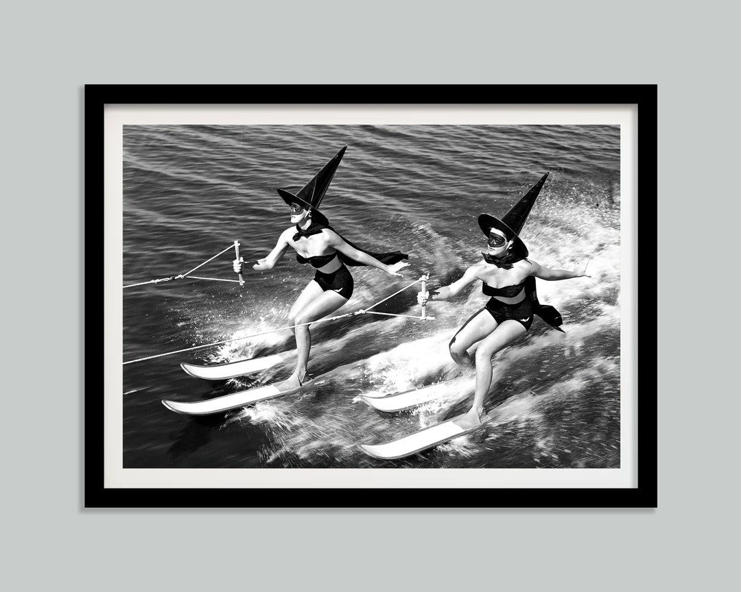 Hexen Wasserski Poster, schwarz weiß, Vintage Ski Poster, Strand ...