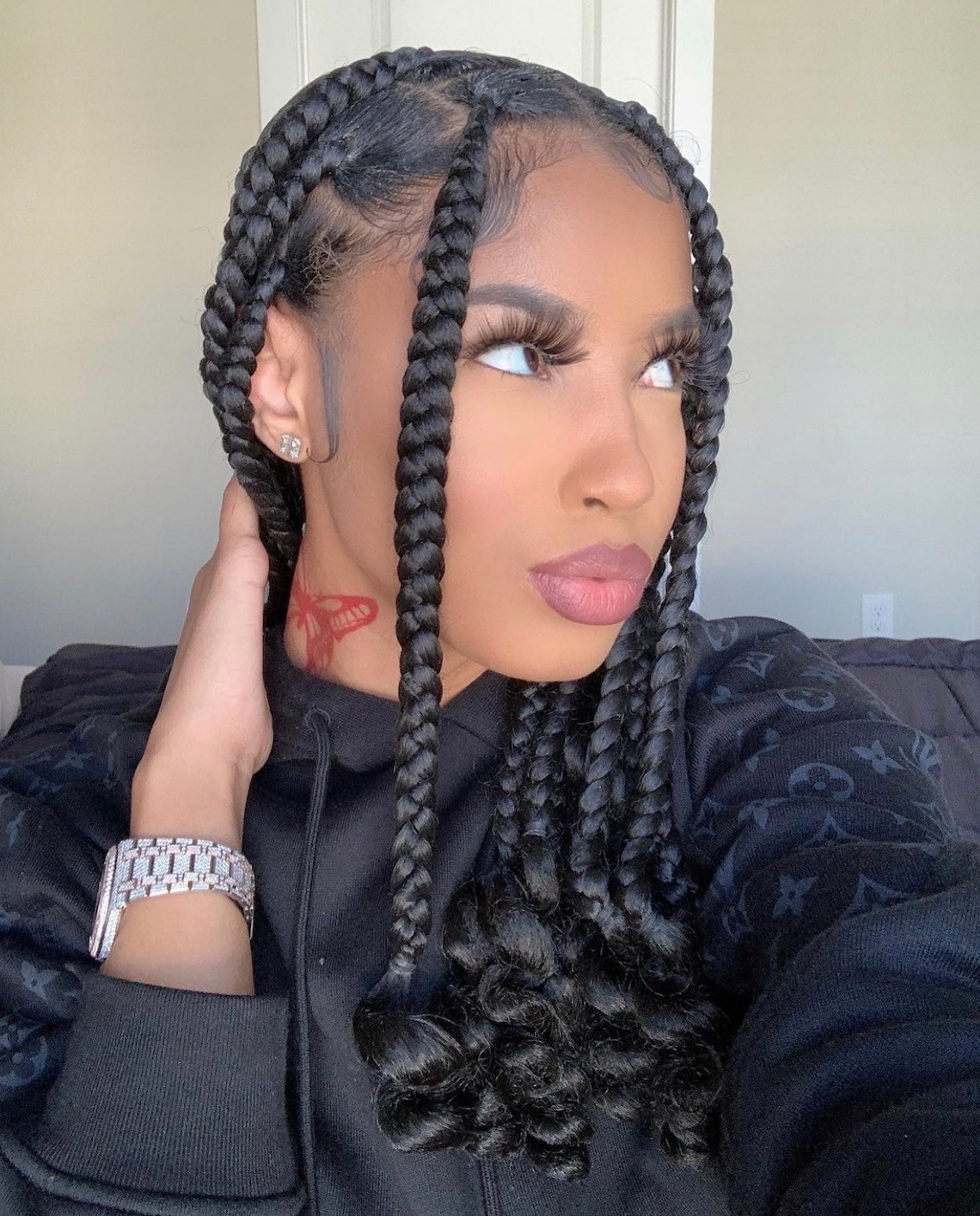 Jumbo Braid With Curls Knotless Jumbo Braid In Full Lace Etsy