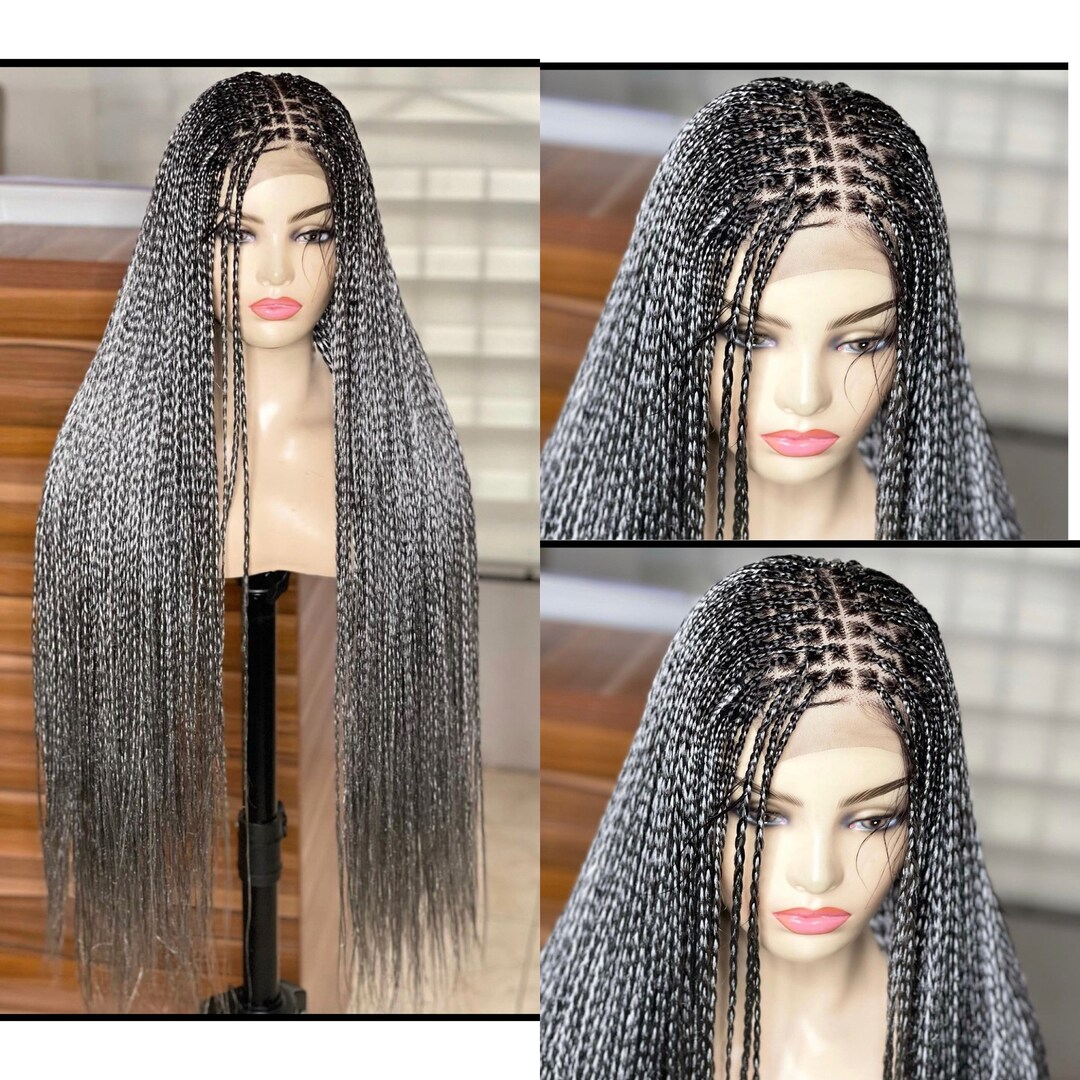 Gray Braided Wig, Knotless Braid Wig, Loose Braids, Braided Wig for ...