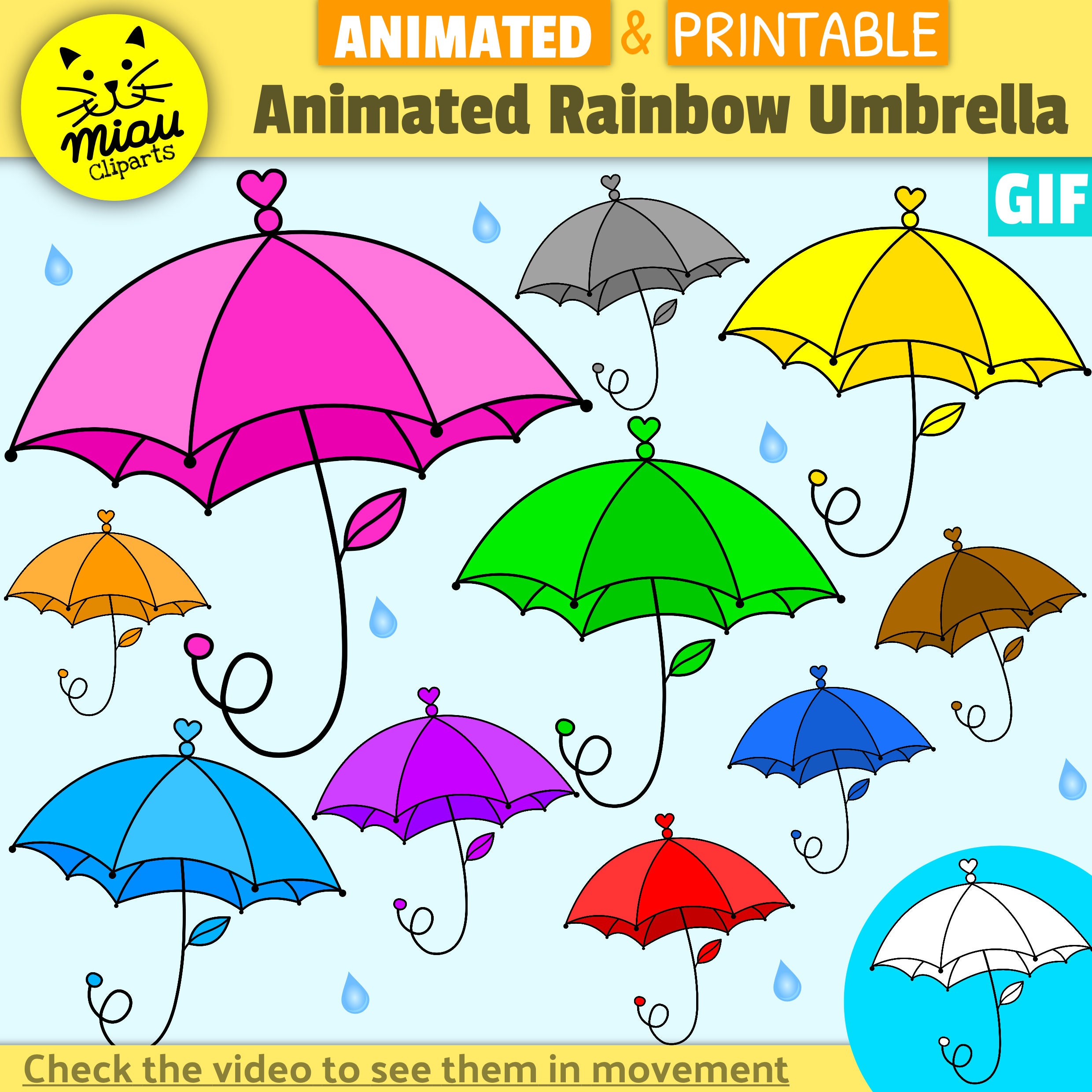 Rainbow Spring Umbrellas Clipart Animated Gif and Png | Etsy