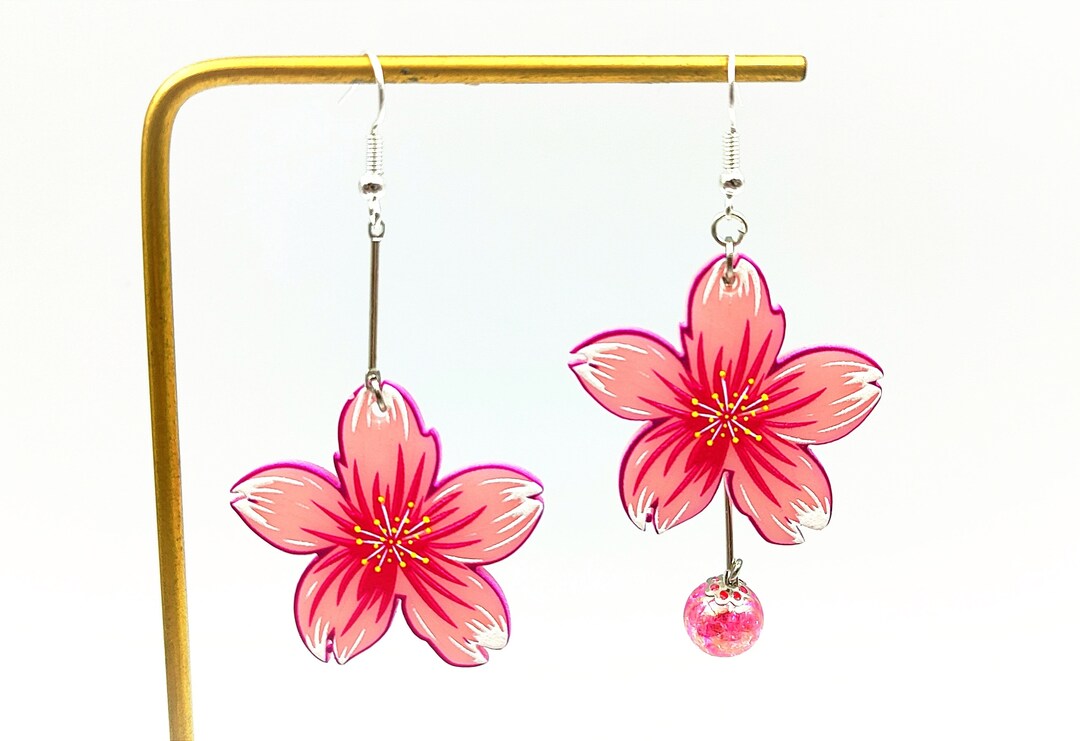 Asymmetrical Red Pink Cherry Blossom Sakura Earrings From Japan With ...