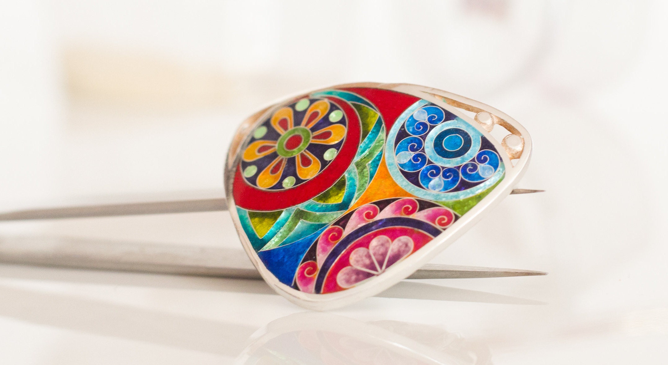 Unique Sterling Silver Enamel Ring Silver Floral Ring Inlay - Etsy