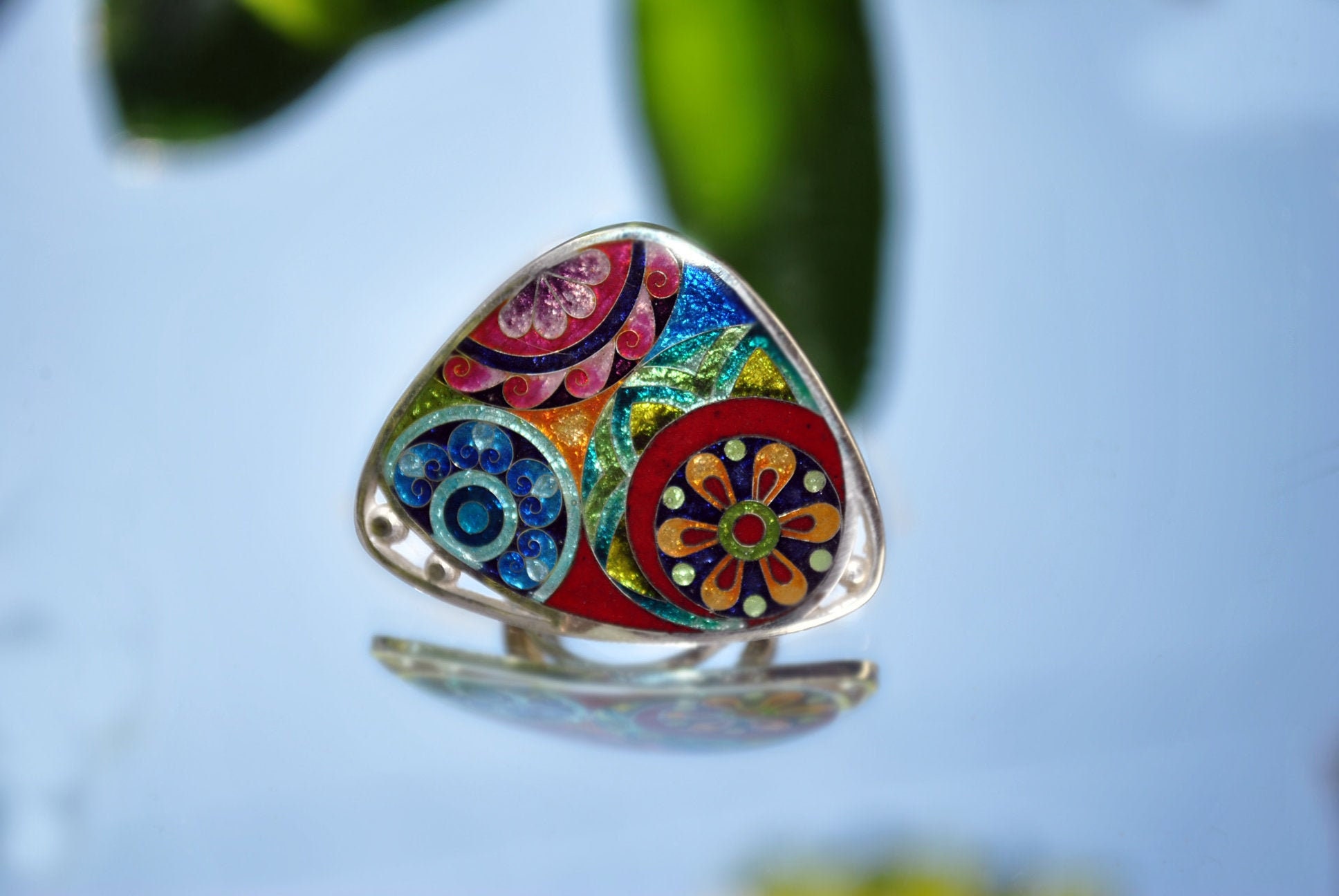 Unique Sterling Silver Enamel Ring Silver Floral Ring Inlay - Etsy