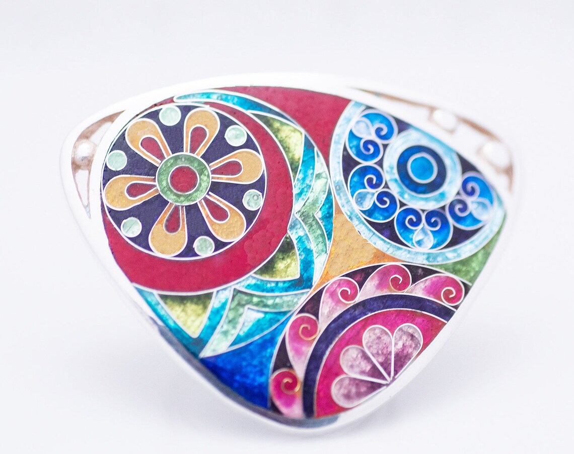 Unique Sterling Silver Enamel Ring Silver Floral Ring Inlay - Etsy