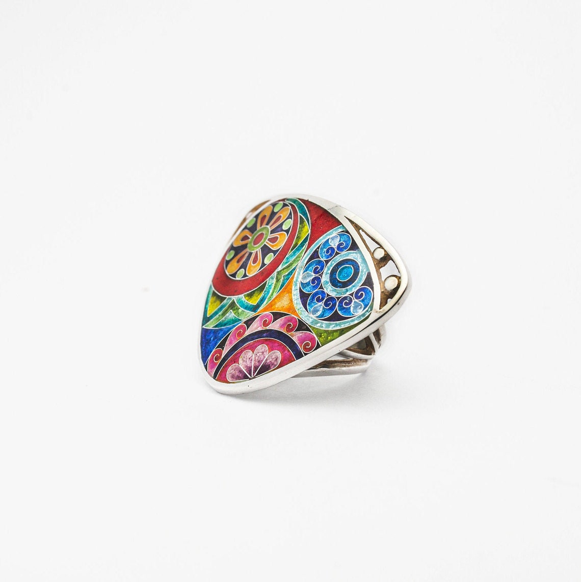 Unique Sterling Silver Enamel Ring Silver Floral Ring Inlay - Etsy