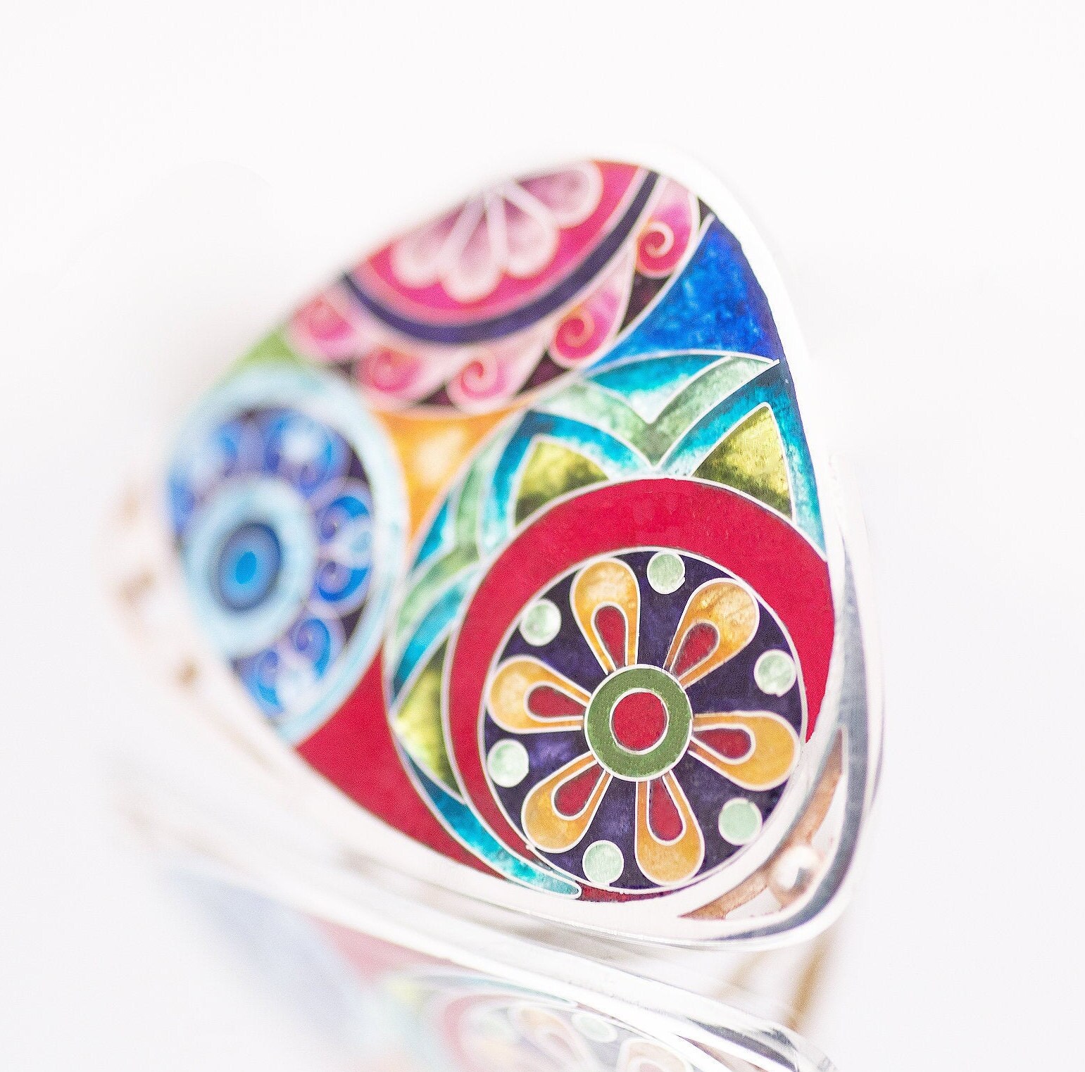 Unique Sterling Silver Enamel Ring Silver Floral Ring Inlay - Etsy