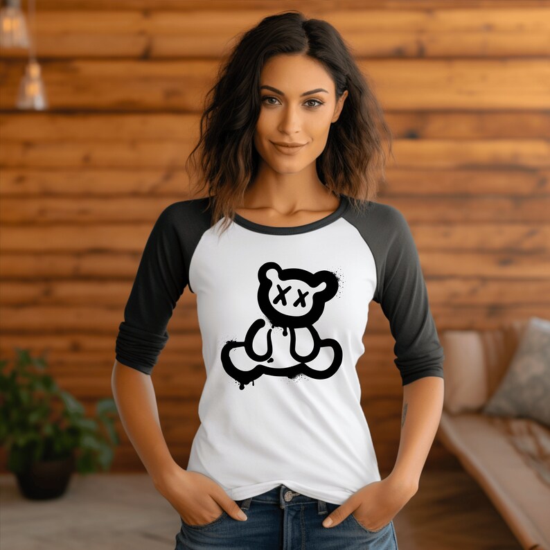 Twisted Teddy Street Art Unisex 3\/4 Sleeve Baseball Tee, Spookey ...