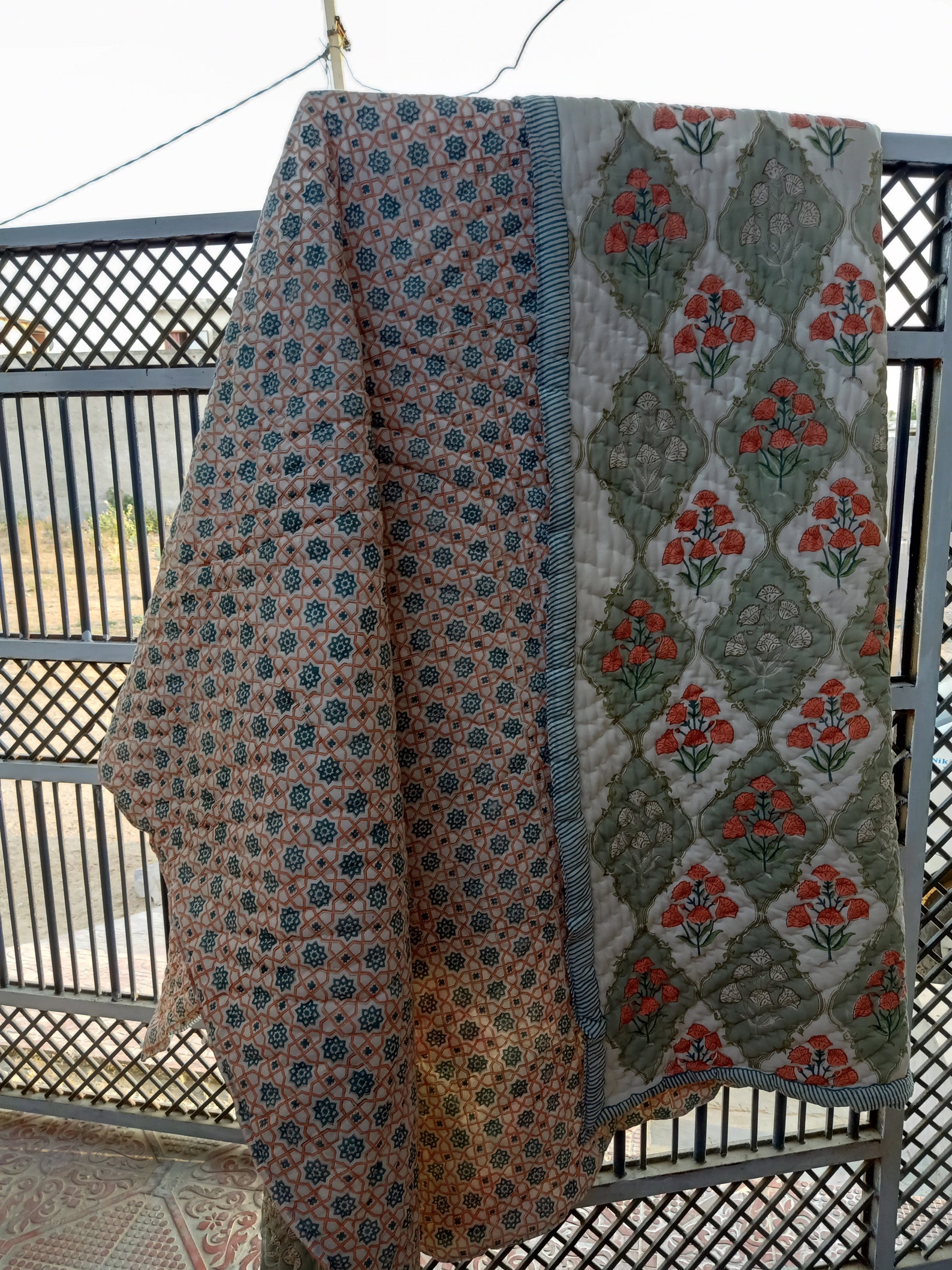 Handmade Quilt Hand Block Printedreversible Blanket100% | Etsy