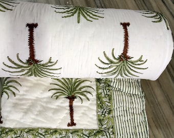 Hand Block Print Palm Tree Queen Quilt Cotton Blanket - Etsy