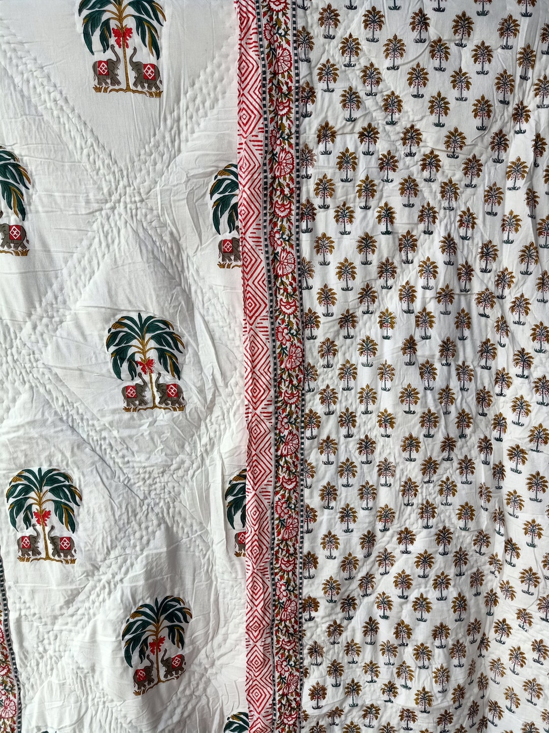 Hand Quilted Palm Tree Quilt: Jaipur Rajai Cotton Comforter (queen Size ...