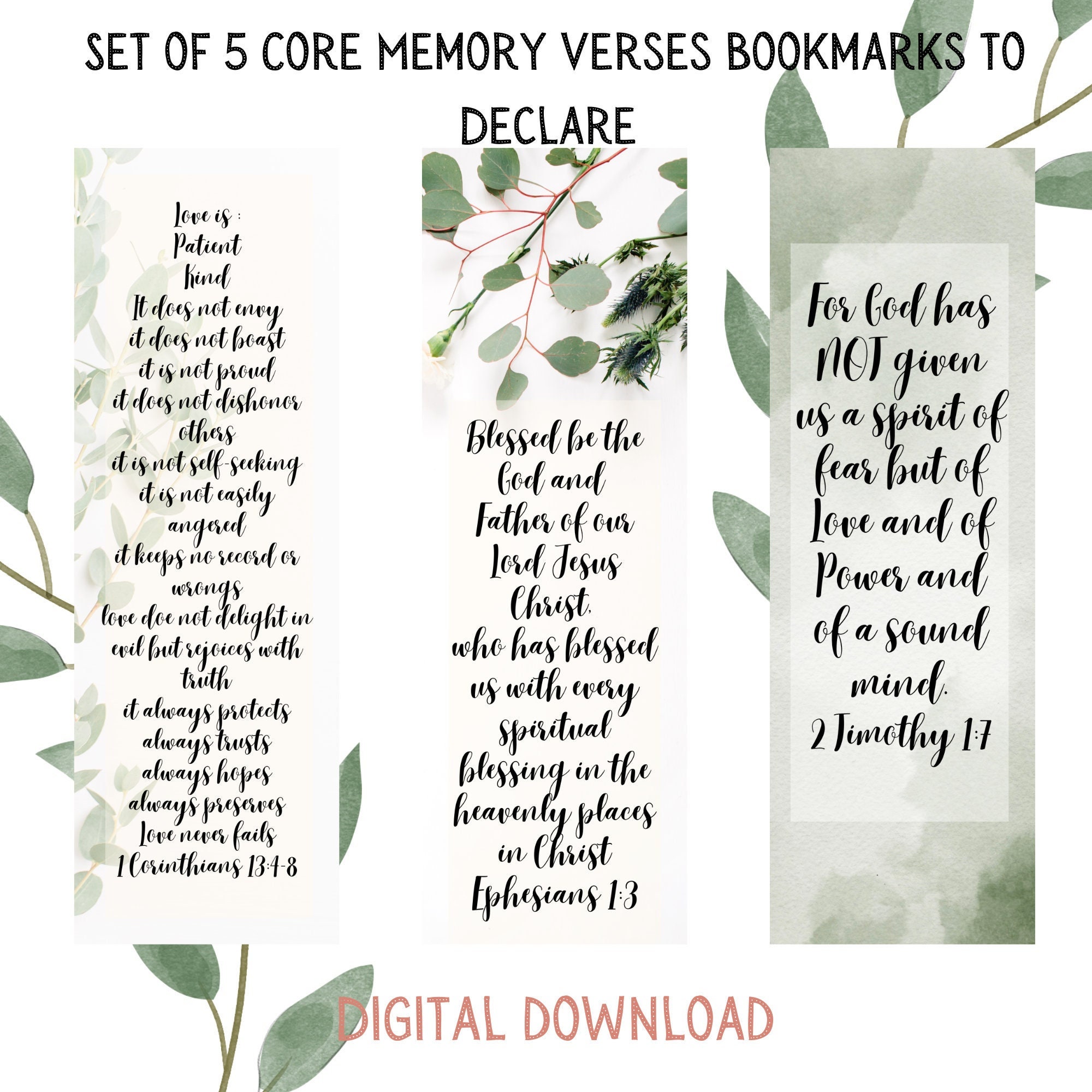 Printable Bible Verses Bookmarks Set, Instant Digital Download for ...