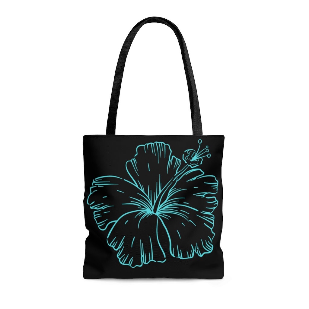 Blue Hibiscus Flower Black Tote Bag | Etsy