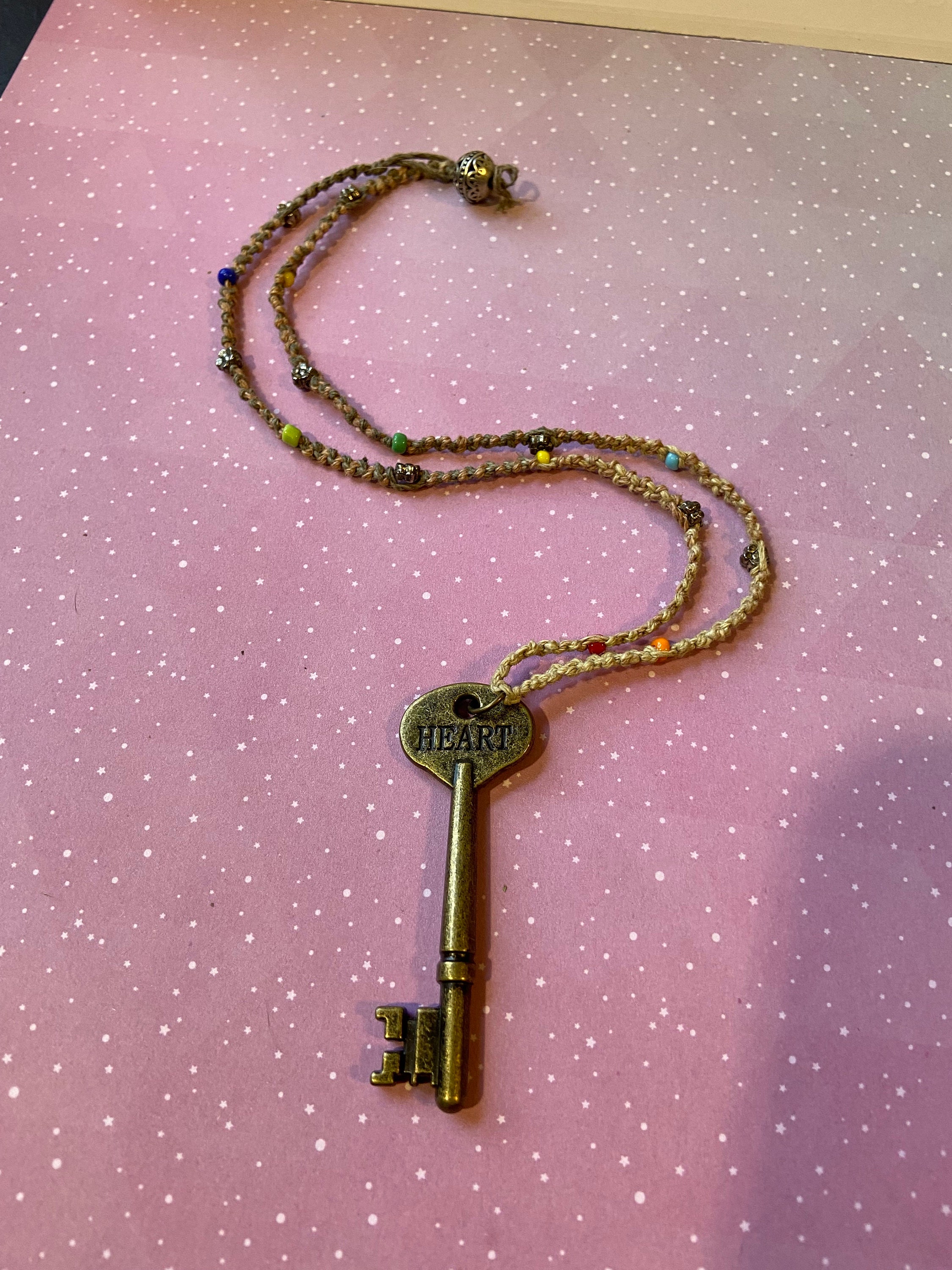 Skeleton Key Hemp Macrame Necklace - Etsy