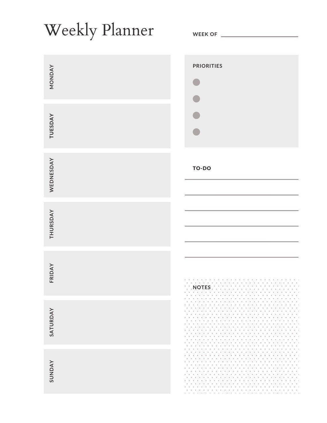 Weekly Planner Printable Digital Download Calendar - Etsy