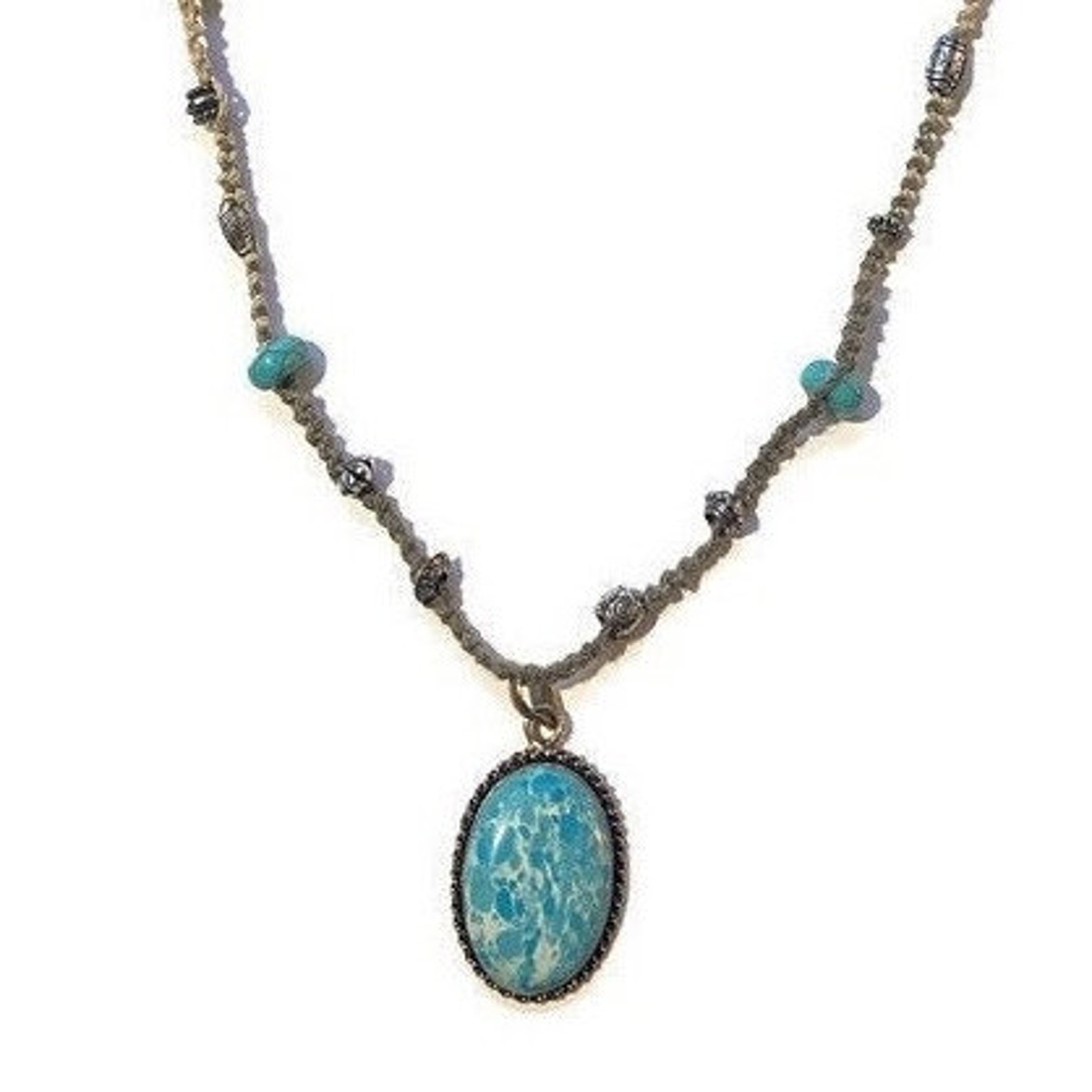 Blue Gemstone Pendant Macrame Necklace - Etsy