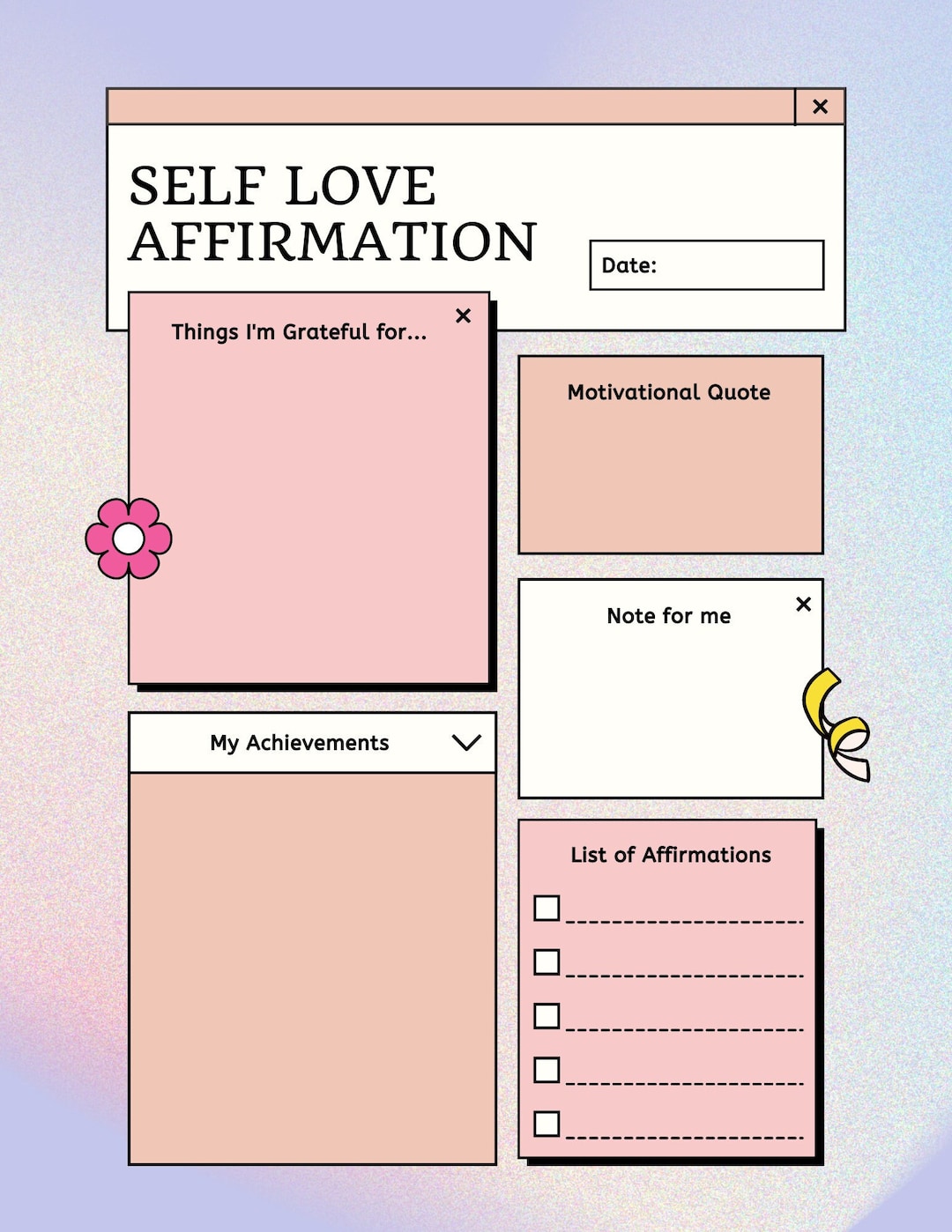 Self Love Affirmation Planner - Printable Self Love Page - Etsy