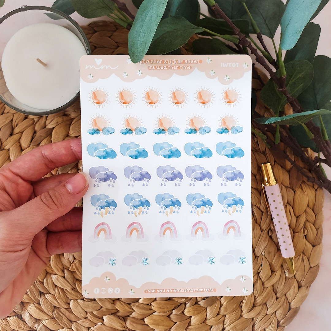 Weather Planner Sticker Sheet | Watercolor Stickers Sheet | Cute ...