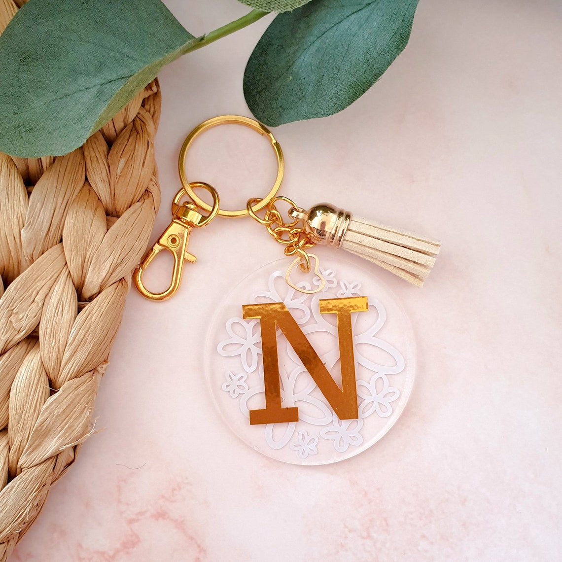 Custom Acrylic Keychain Flower Initial Edition Custom Gift - Etsy