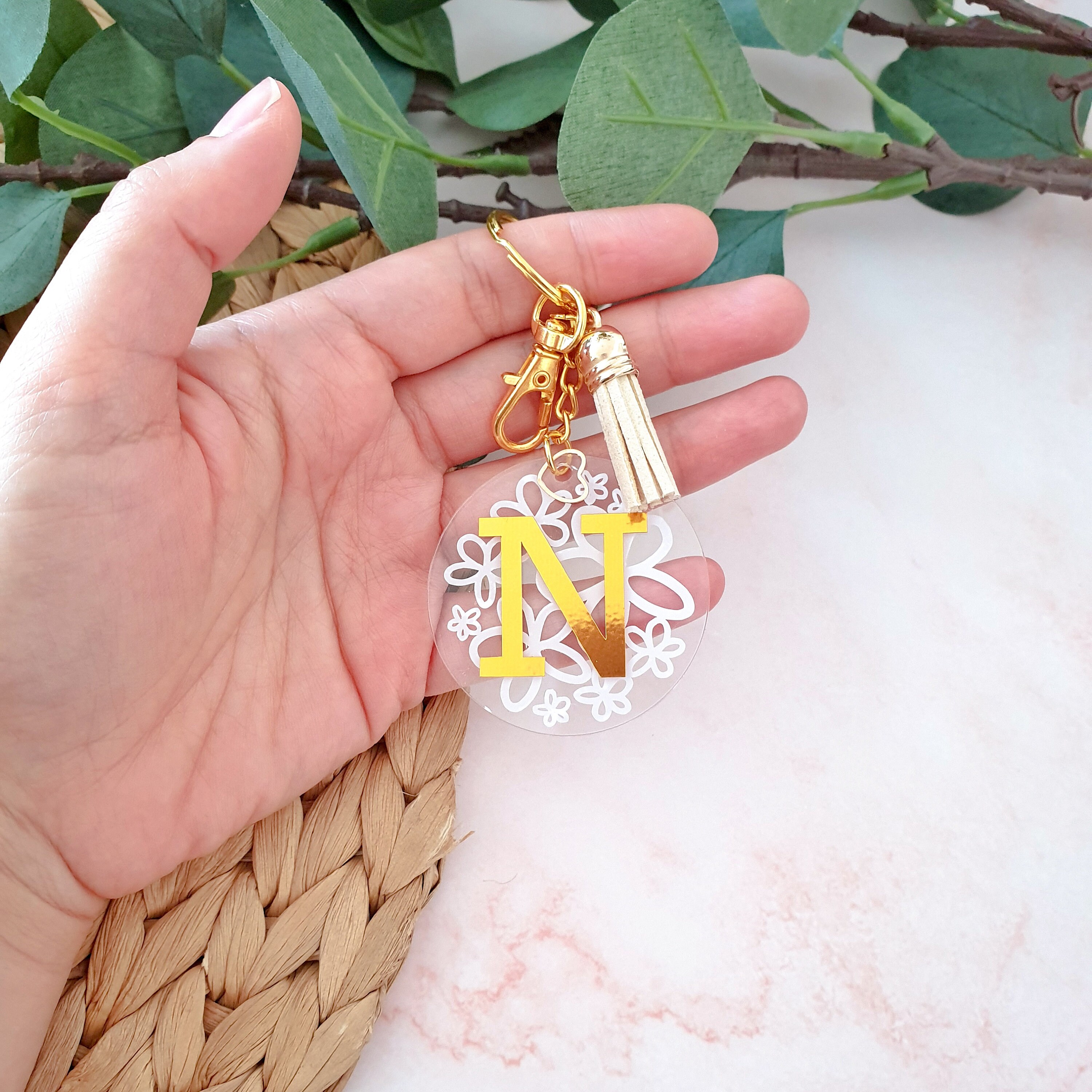 Custom Acrylic Keychain Flower Initial Edition Custom Gift - Etsy