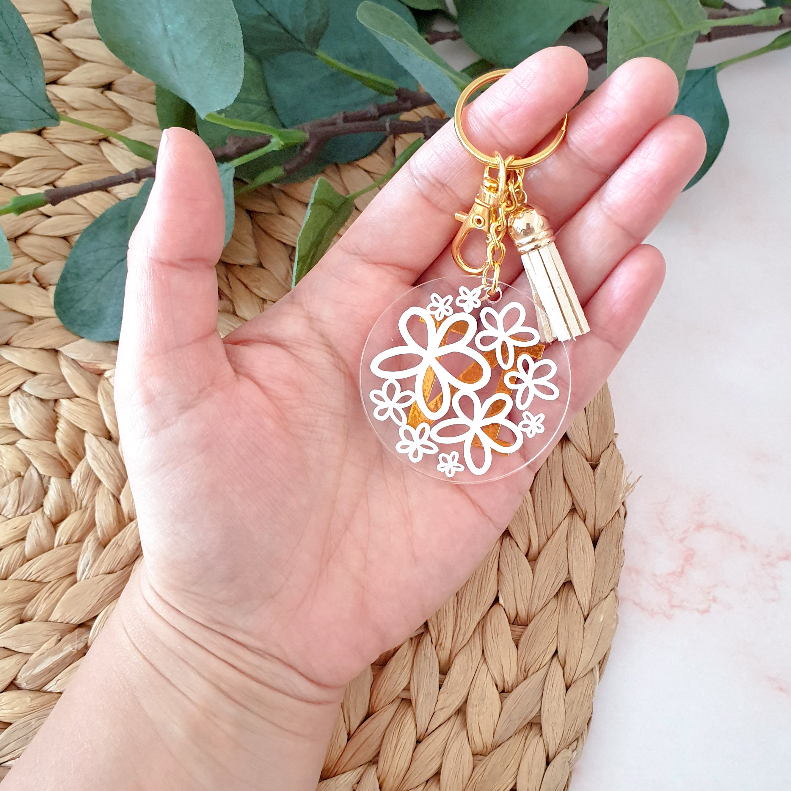 Custom Acrylic Keychain Flower Initial Edition Custom Gift - Etsy