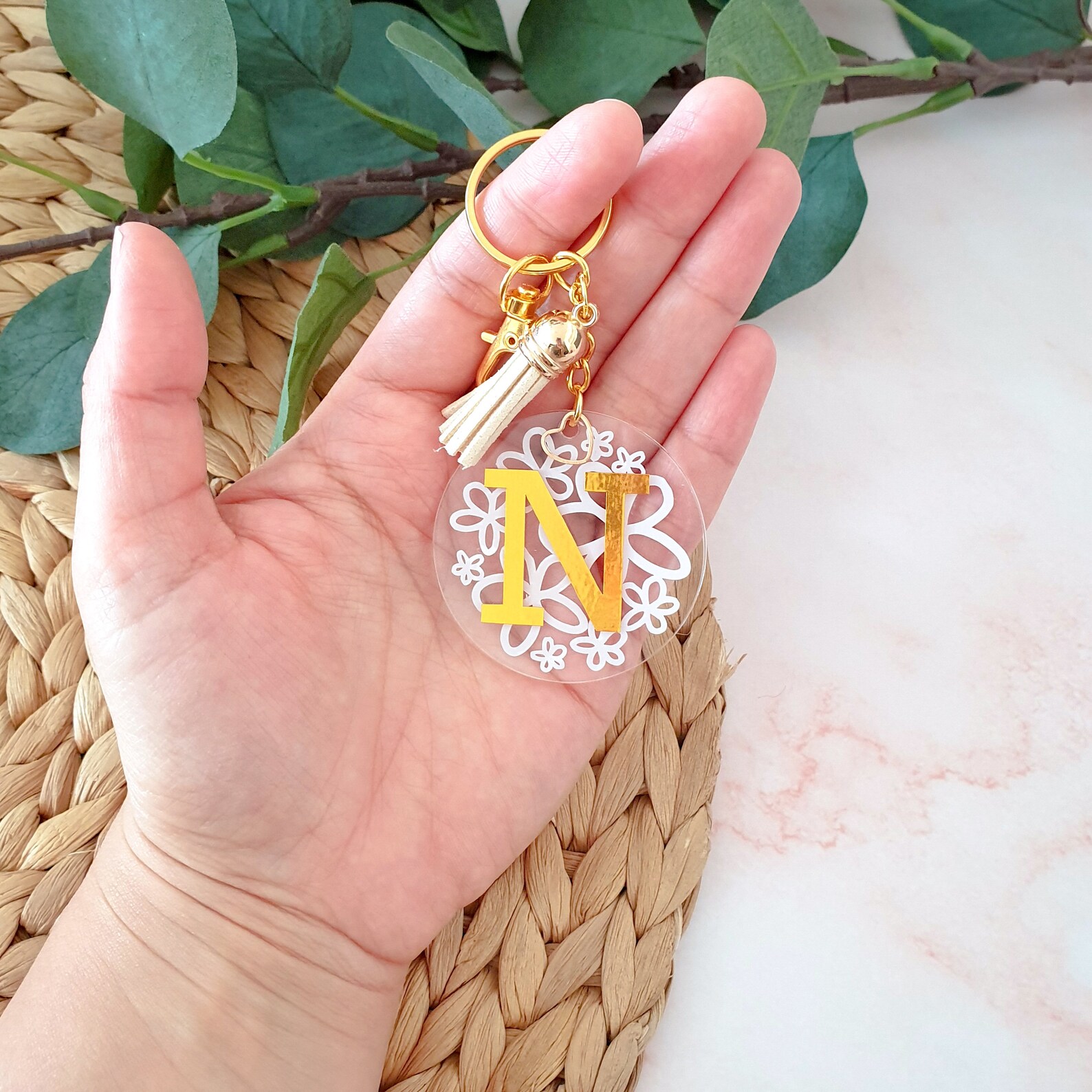 Custom Acrylic Keychain Flower Initial Edition Custom Gift - Etsy