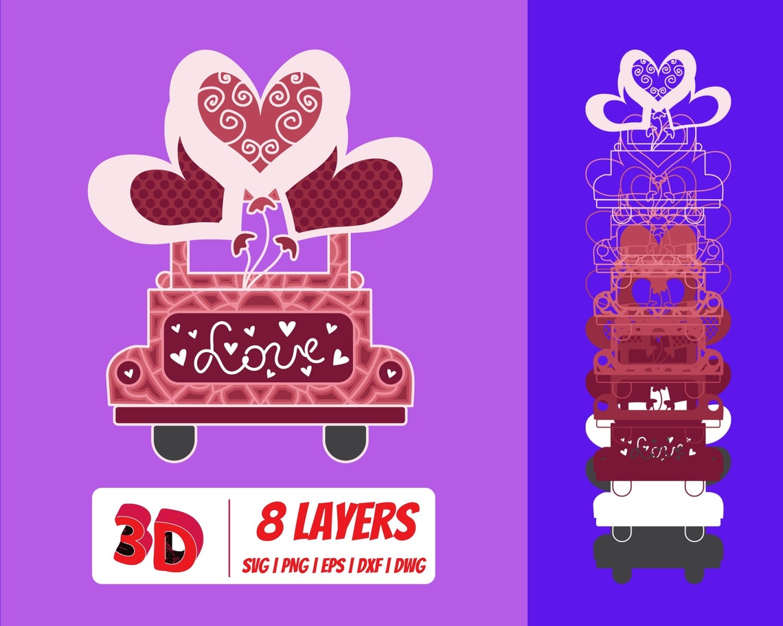 3D Valentines Day Truck SVG Bundle Layered SVG Cut Files - Etsy