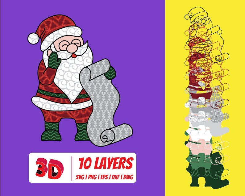 3D Santa Claus SVG Bundle Layered SVG Cut Files Instant - Etsy