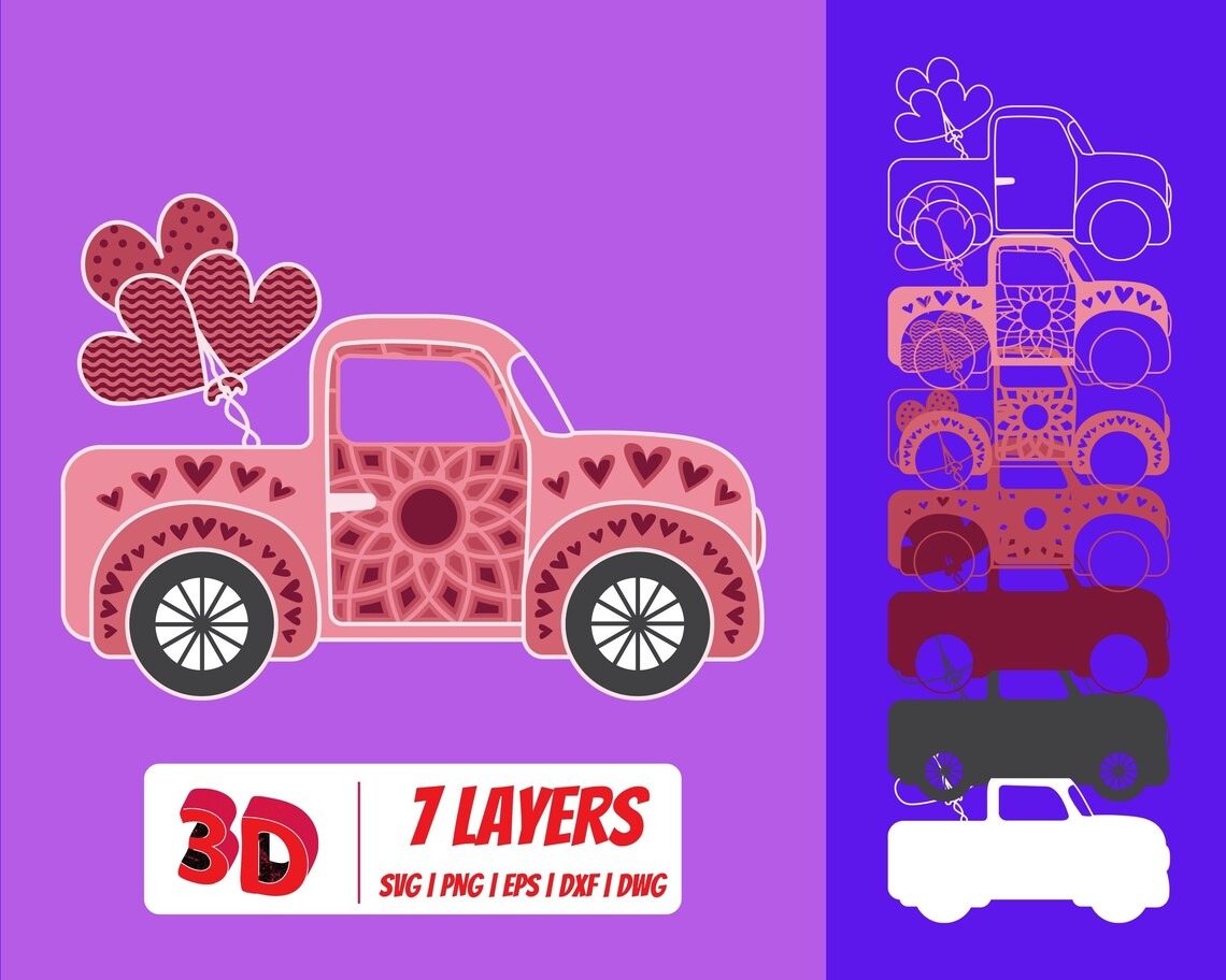 3D Valentines Day Truck SVG Bundle Layered SVG Cut Files - Etsy