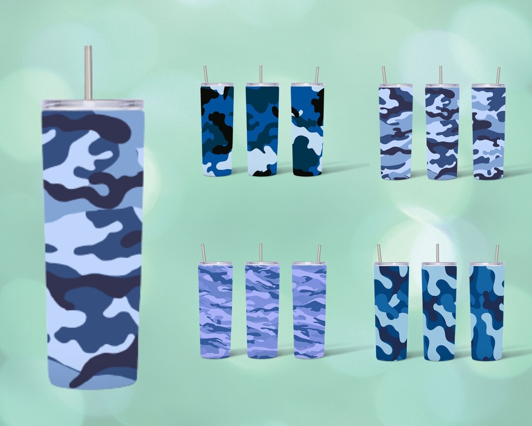Blue Camo Tumbler Sublimation, Seamless Pattern, Skinny Tumbler Wrap 20 ...