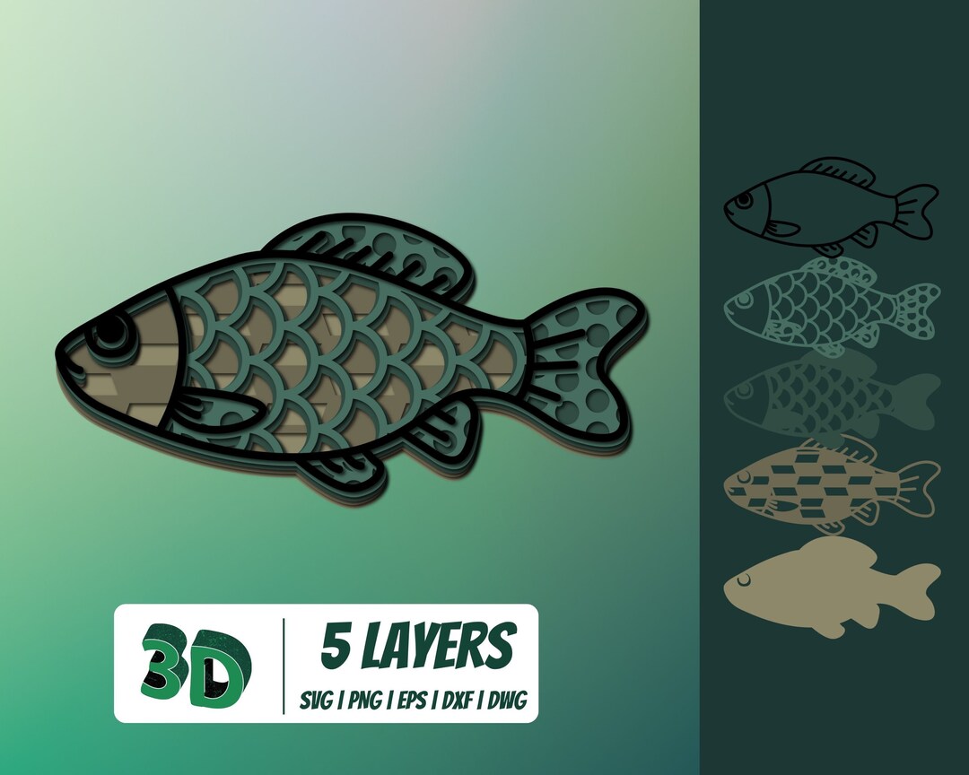 3D Fish SVG, Layered SVG Cut Files, Instant Download, Commercial Use ...