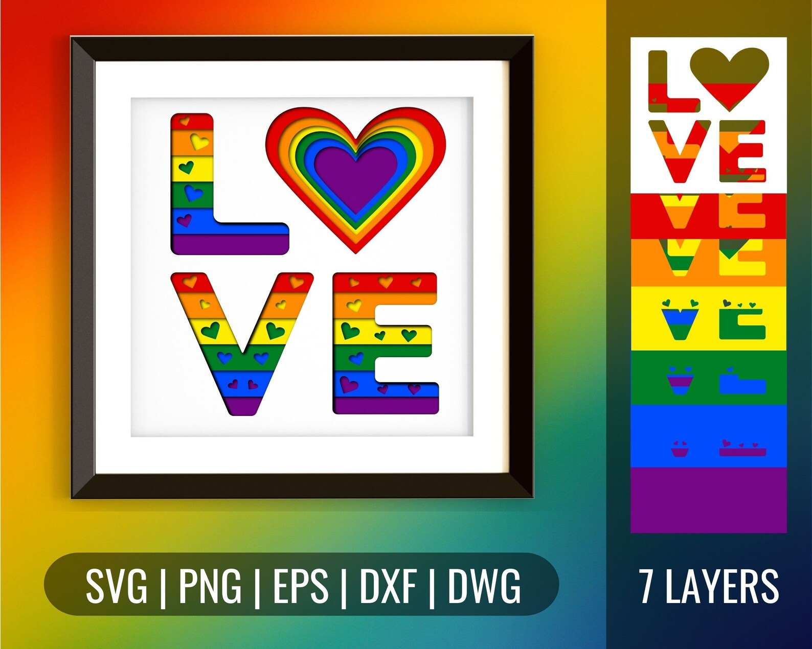 Pride Love Shadow Box SVG, Layered SVG Cut Files, Instant Download ...