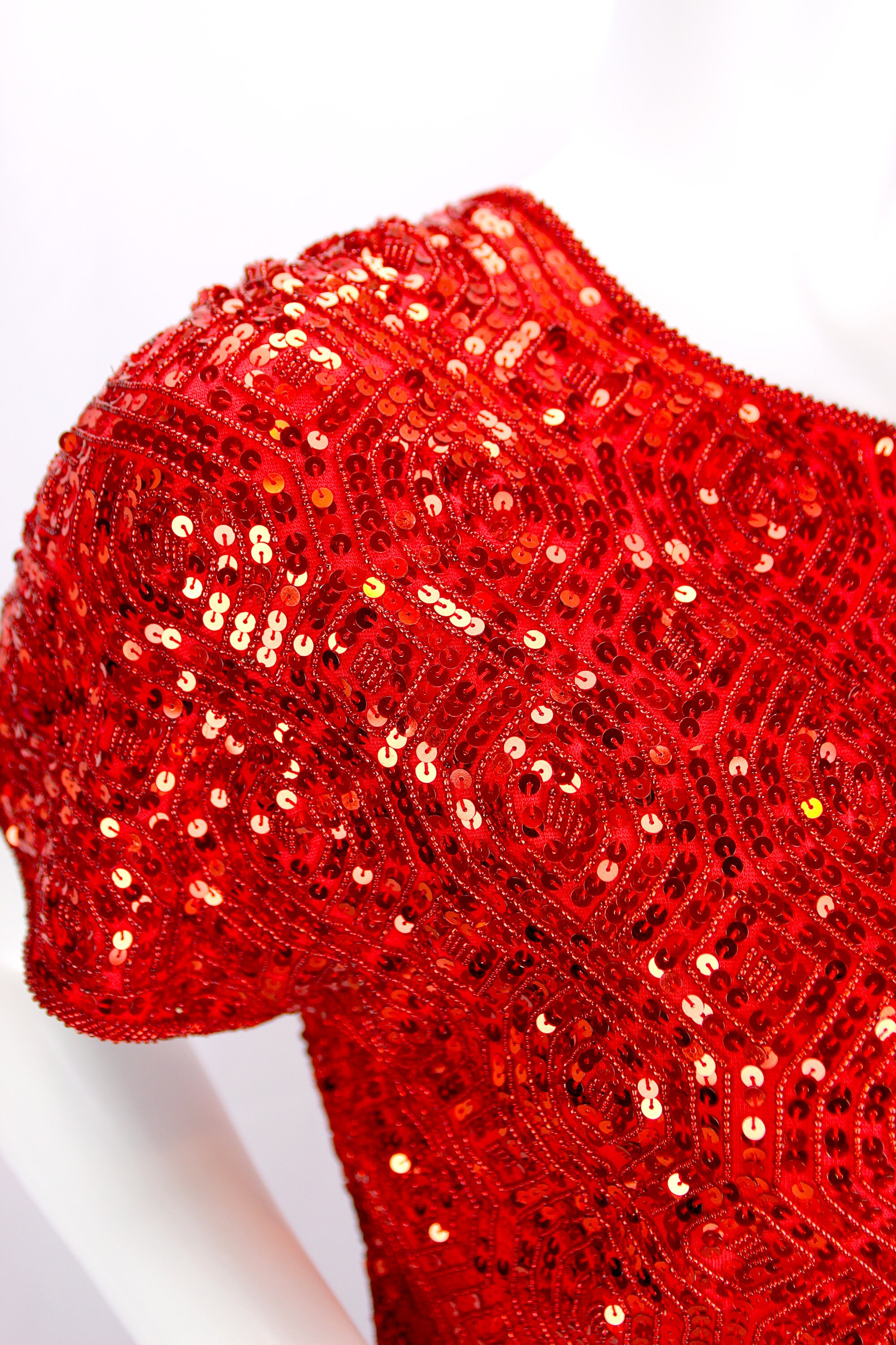 Vintage Red Sequin Dress Evening Formal Silk Short Sleeve - Etsy