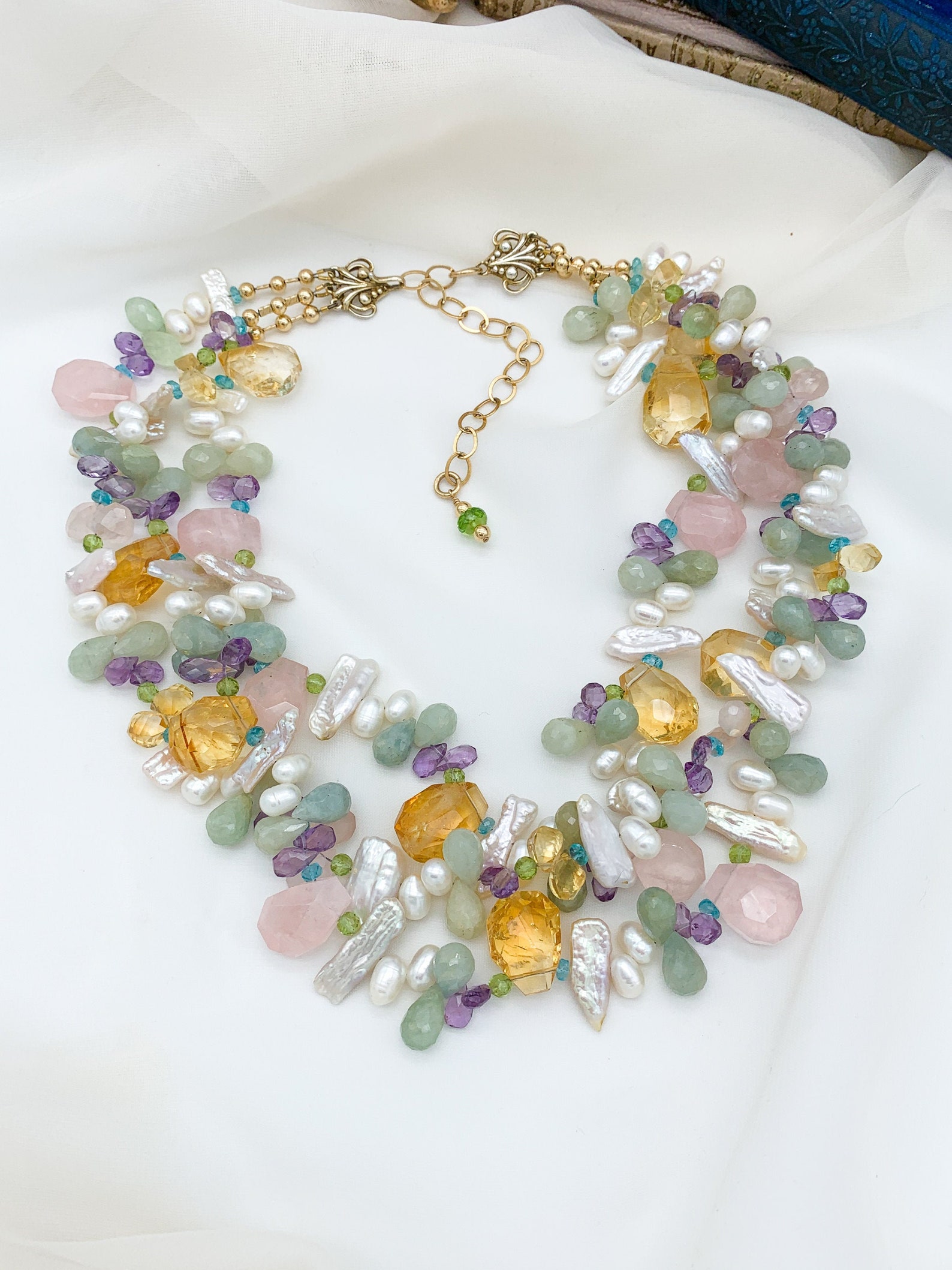 Tanis - Multistrand Semiprecious Statement Necklace Faceted Amethyst ...